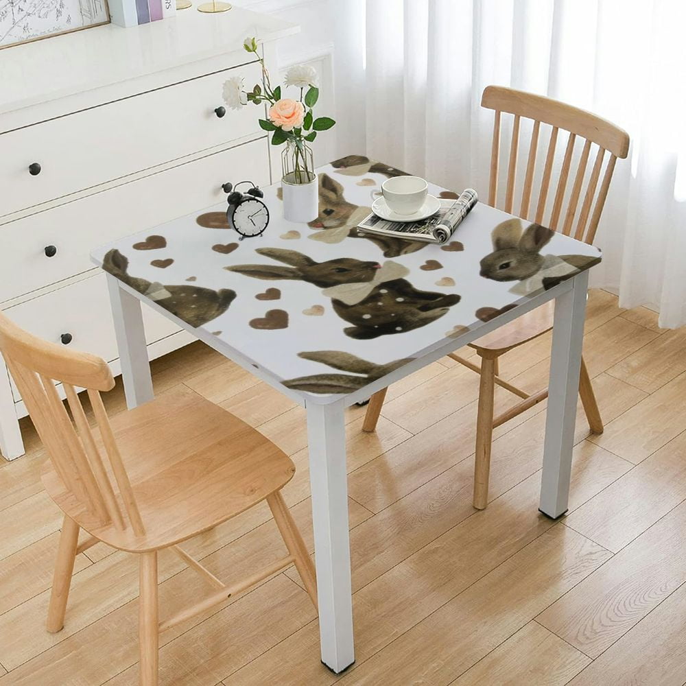 BANET Tablecloth Square Brwon Cream Love Heart Bunny Table Cloth,Stain ...
