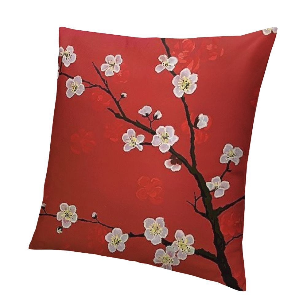 BANET Throw Pillow Cover Pink White Plum Blossom Flower on Red Apricot ...
