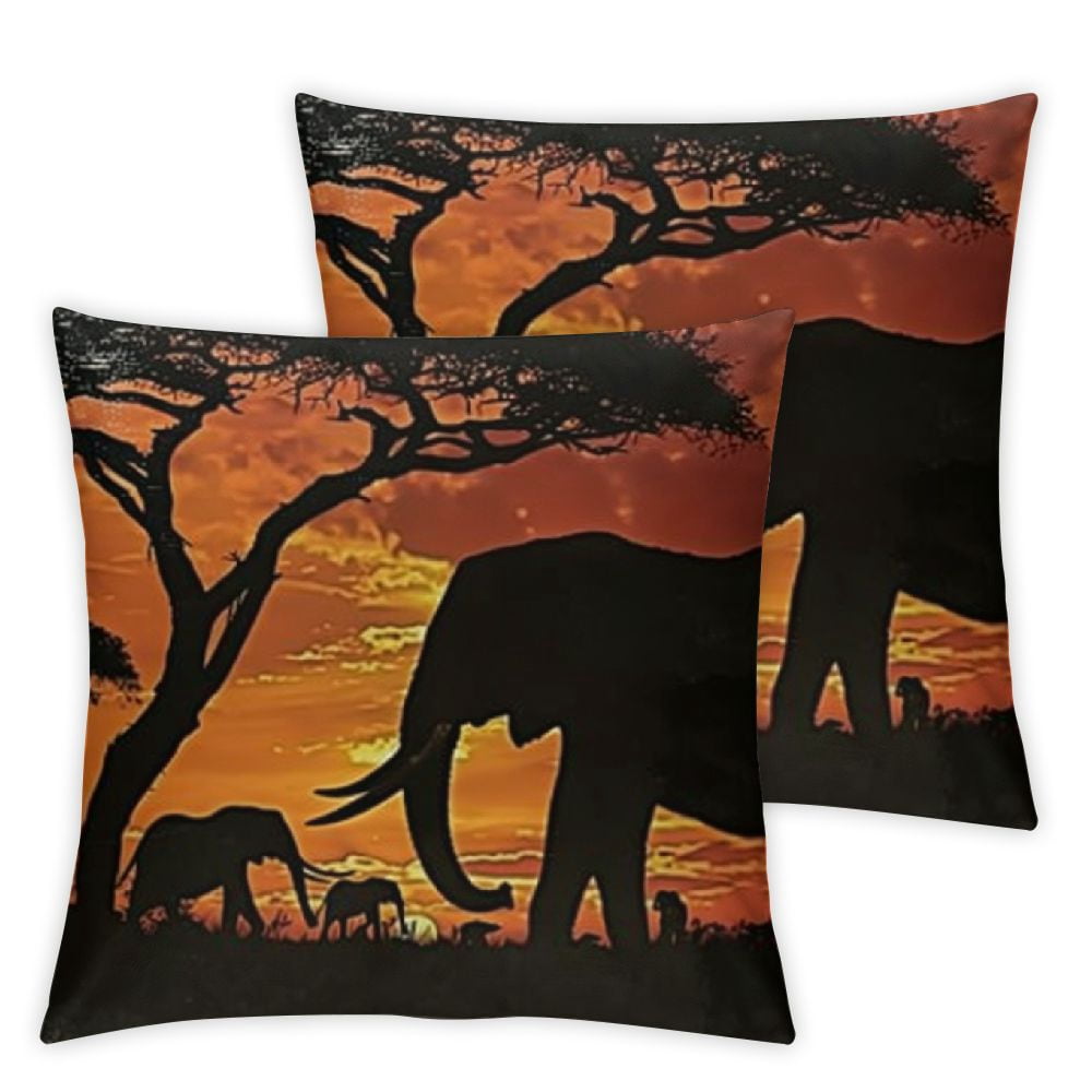 BANET Throw Pillows Covers Black Silhouette Elephants African Wild ...