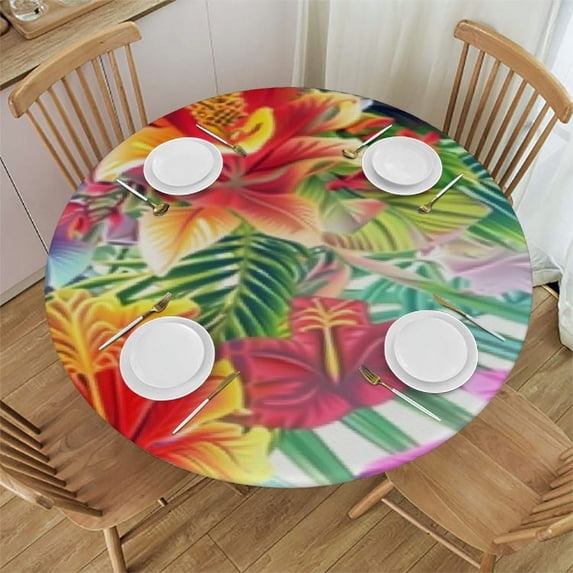 BANET Tropical Leaves Round Tablecloth Summer Palm Leaf Floral ...