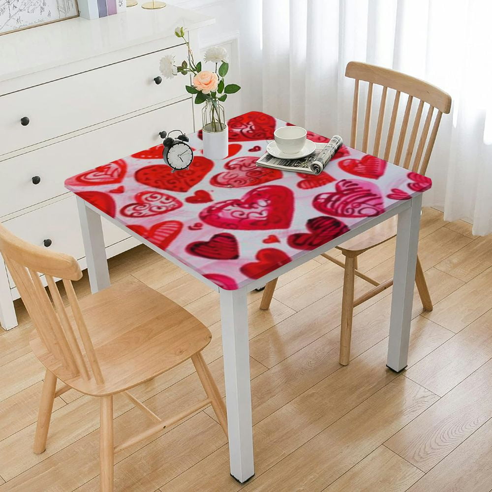 BANET Valentines Tablecloth Square Pink Red Love Heart Table Cloth ...