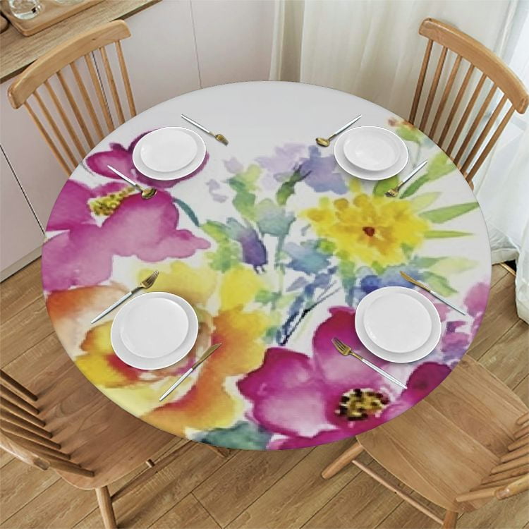 BANET Watercolor Flower Fitted Table Cover, Garden Composition with and ...