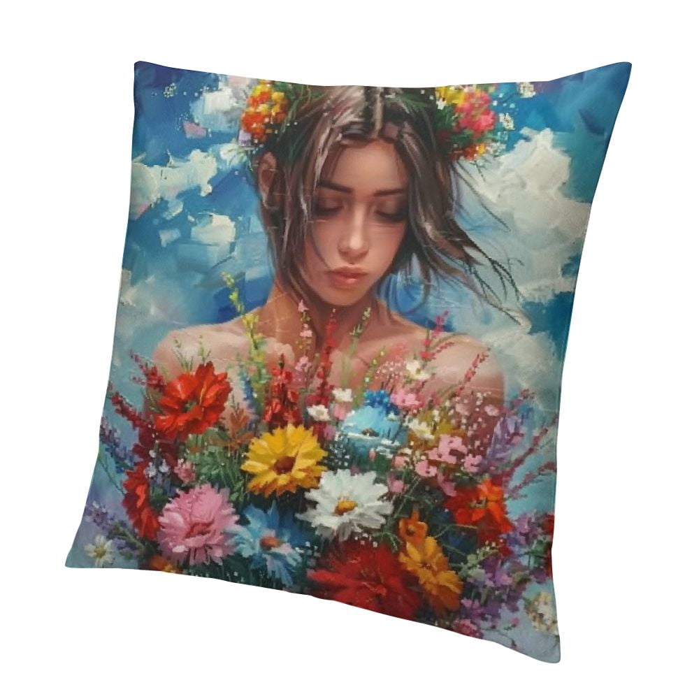 BANET Women Hold The Flowers Art Decor Fashion Model Girl Throw Pillow ...