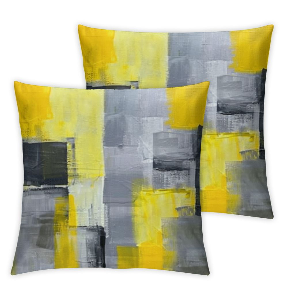 BANET Yellow and Grey Abstract Art Artwork Pillow Cover, Gallery Modern ...
