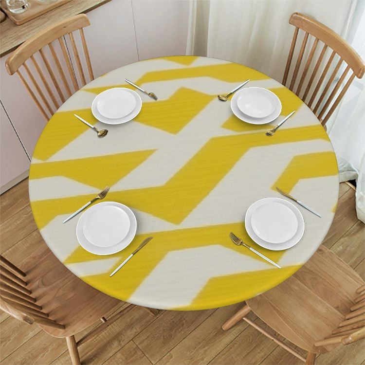 BANET Yellow and White Round Tablecloth, Acrylic Triangles and Design ...