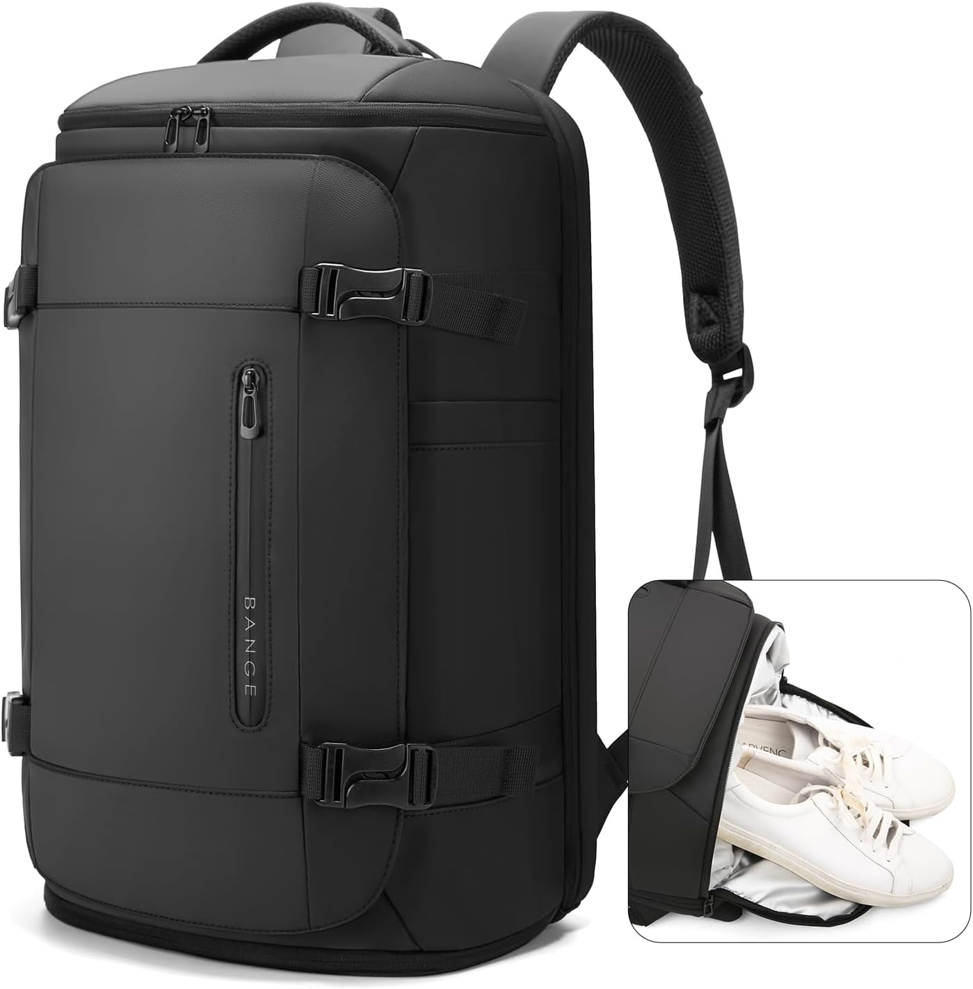 BANGE 40L Travel Backpack With Shoe Compartment Black Large Capacity ...