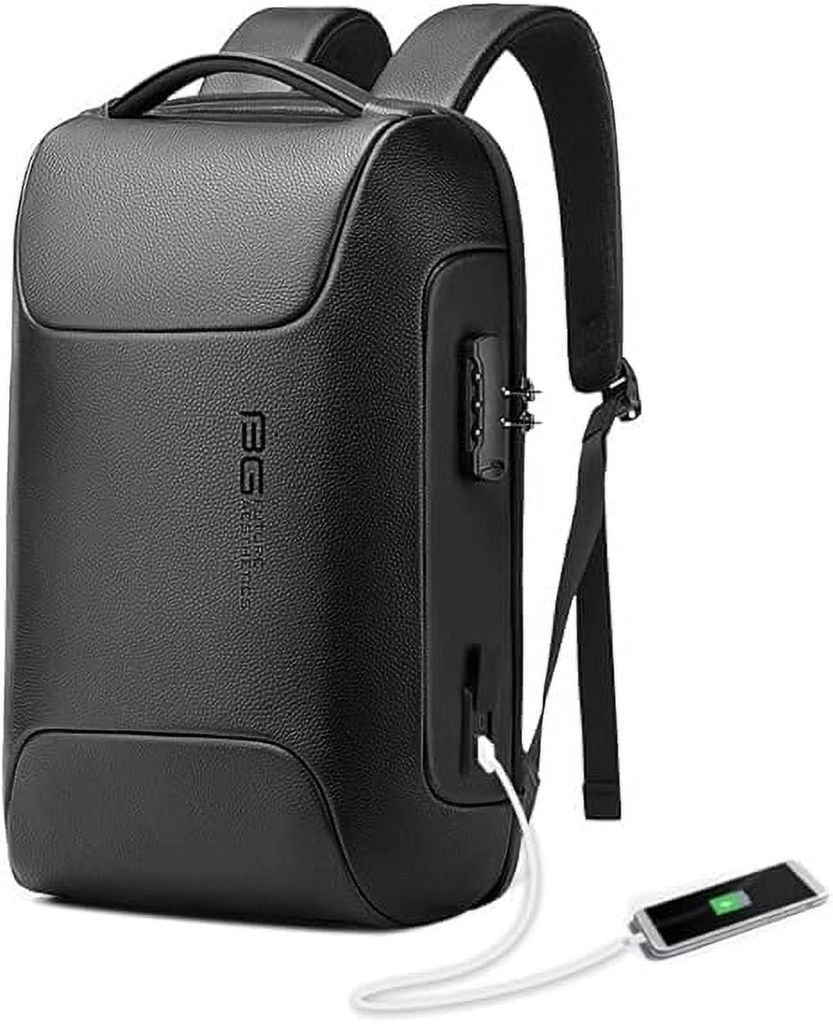 BANGE Black Genuine Leather Laptop Backpack for Men，Anti Theft Business ...