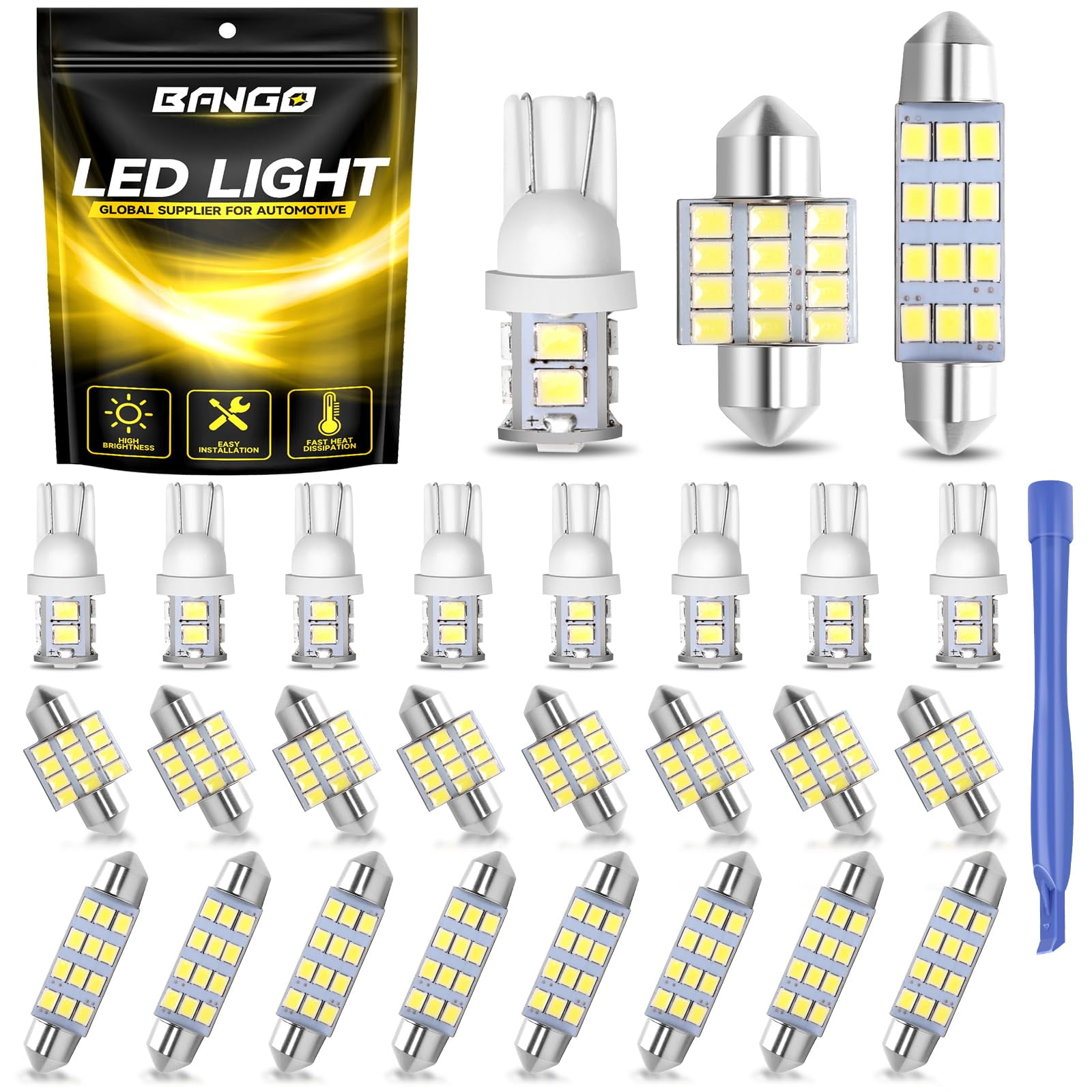 BANGO 24 Pieces LED OIF8 Interior Car Lights Kit Set, 194 T10 DE3175 ...