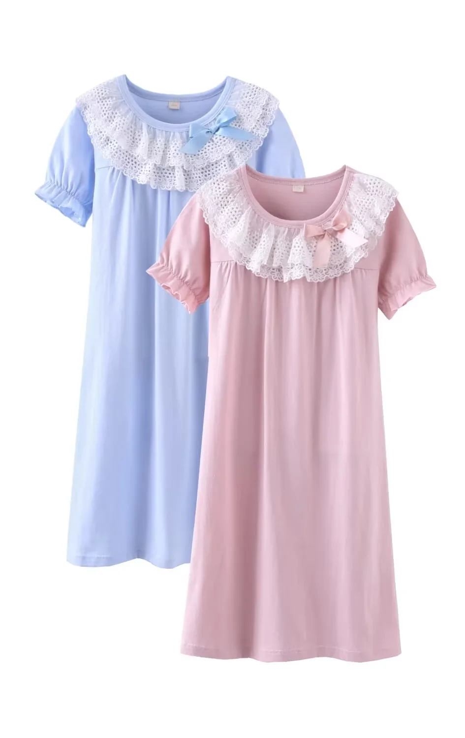BANGSAUR Girls Nightgown Princess Lace Cotton Sleepwear Dress Homewear ...