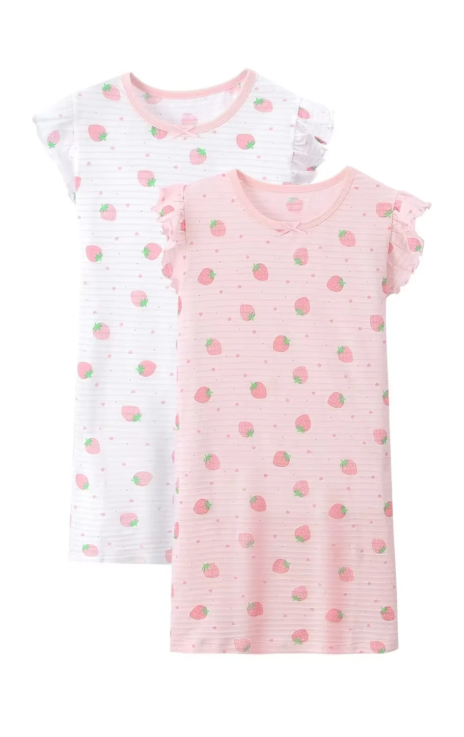 BANGSAUR Girls Nightgowns 2-Pack 100%Cotton Flutter Sleeve Night Dress ...