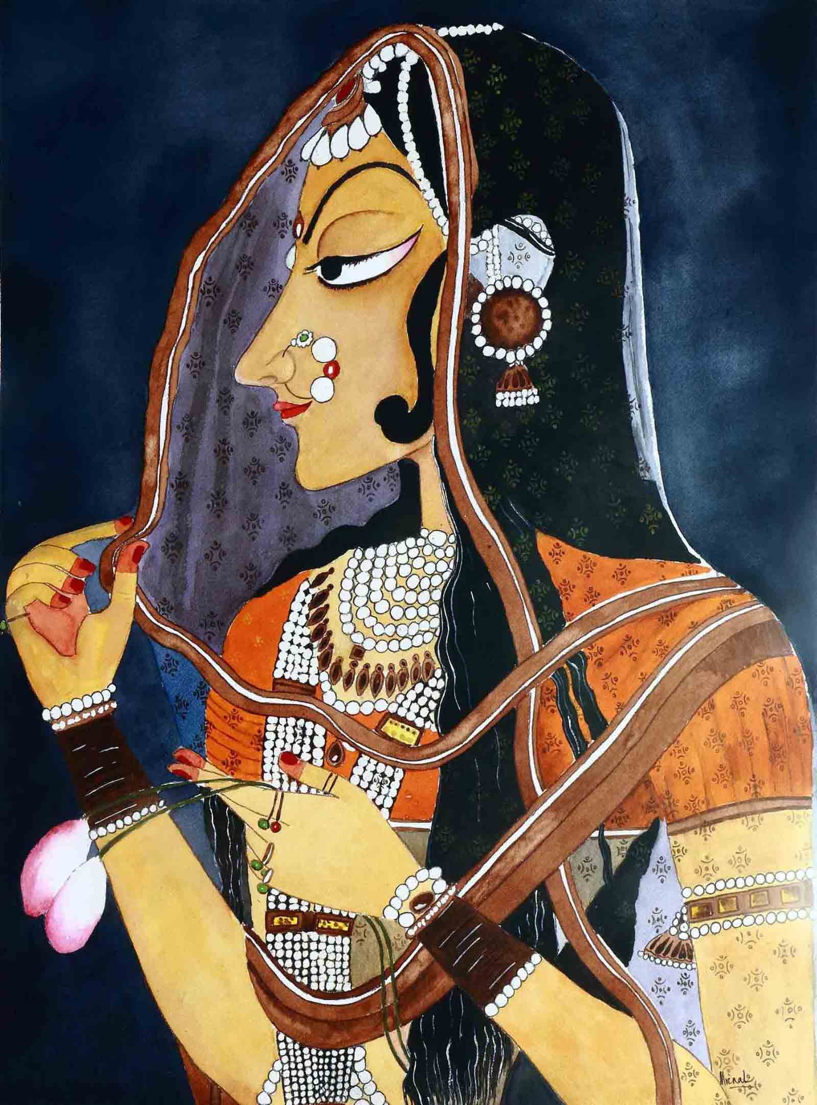Bani Thani, Traditional Kishangarh Style Painting, Watercolour on Paper ...