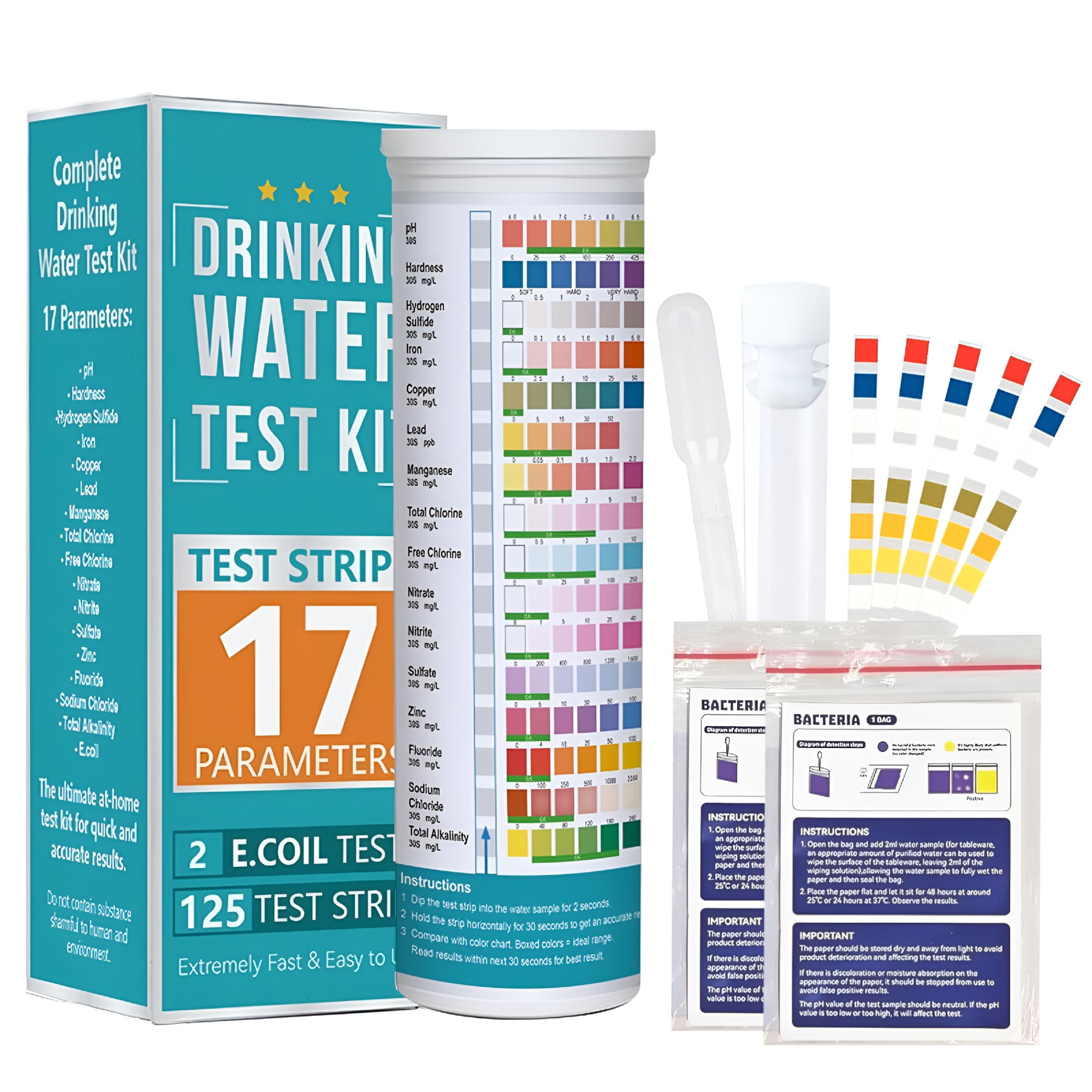 BANIRO 17 in 1 Drinking Water Testing Kit 125 Strips, Home Tap and Well ...
