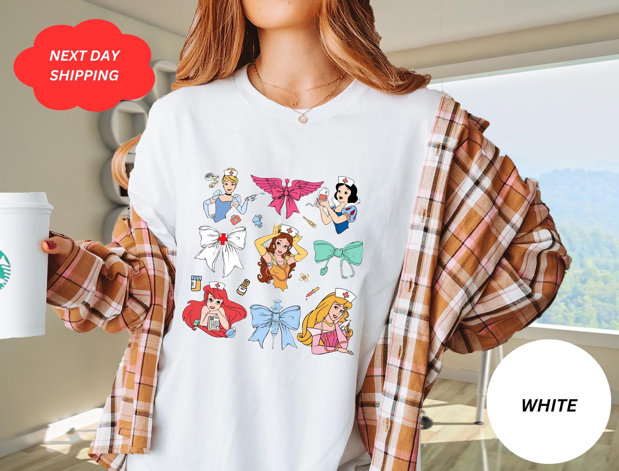 BANJOJO Bows Disney Princess Nurse T-Shirt | Ariel Belle Elsa Aurora ...