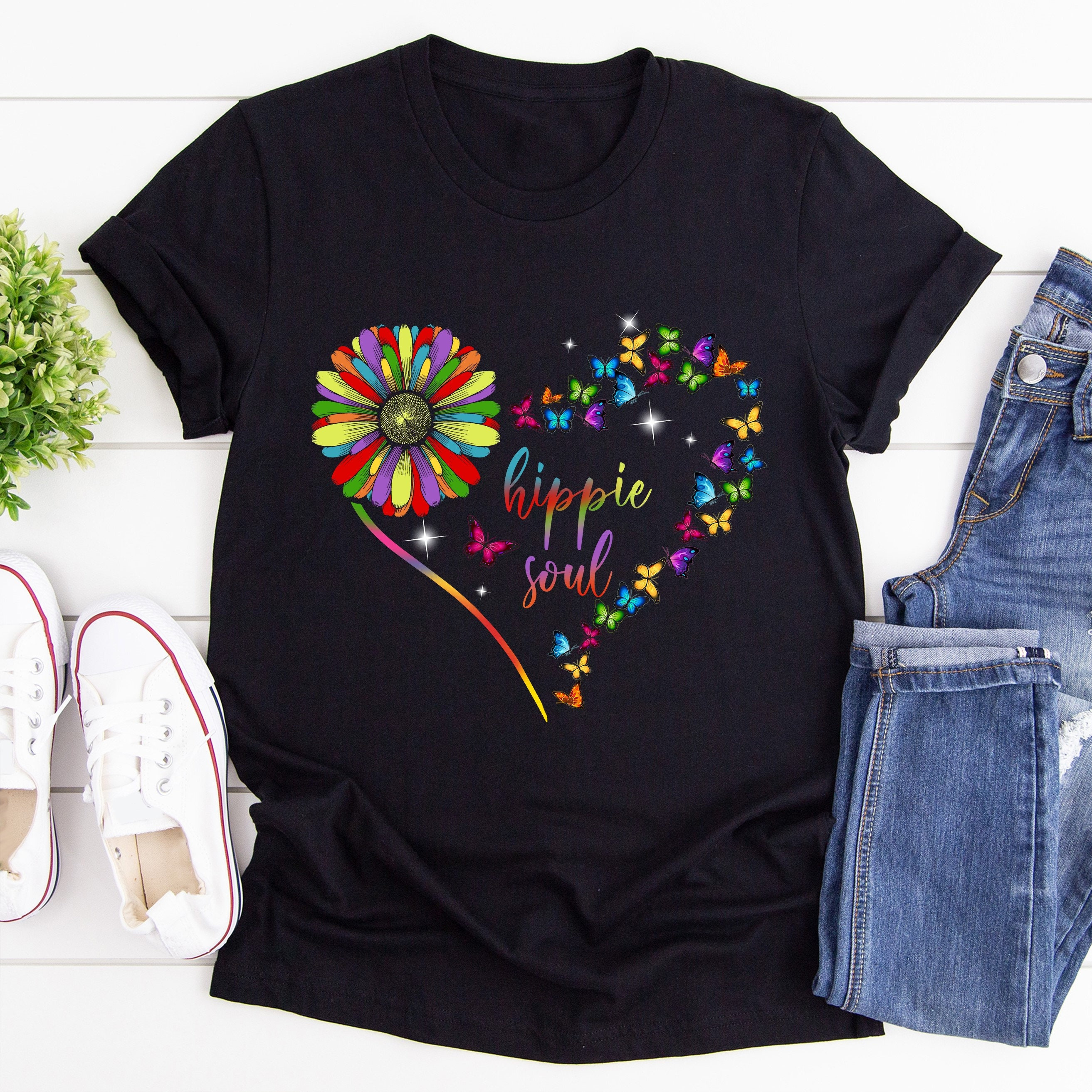 BANJOJO Colorful Butterfly Flower Heart Hippie Soul T-shirt, Awesome ...