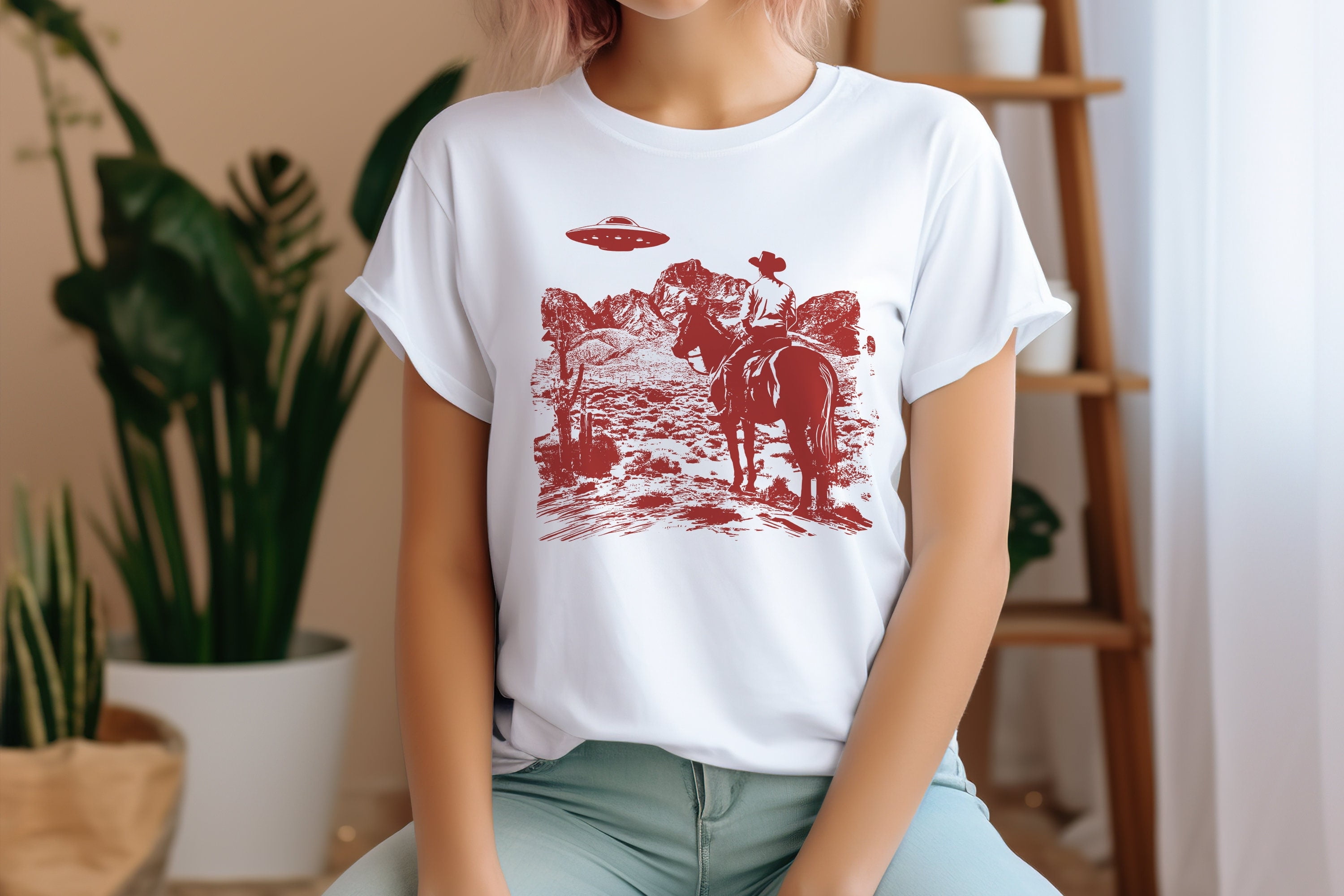 BANJOJO Cowboy UFO Western Shirt, Positivity shirt , sarcastic tee,Retro T-Shirt, Vintage Cowboy ...