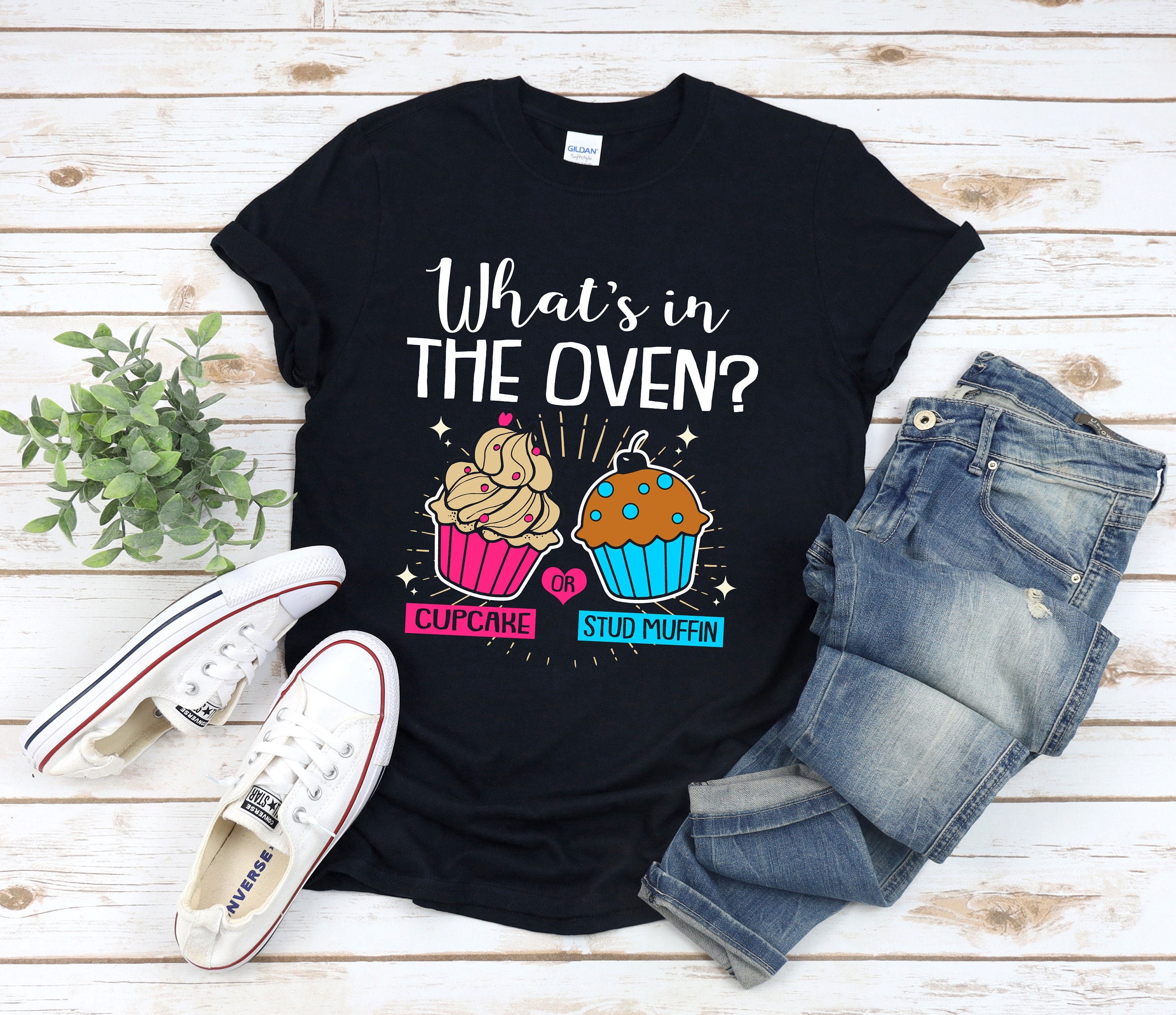 BANJOJO Cupcake Or Stud Muffin Gender Reveal Tshirt, Gender Reveal He ...