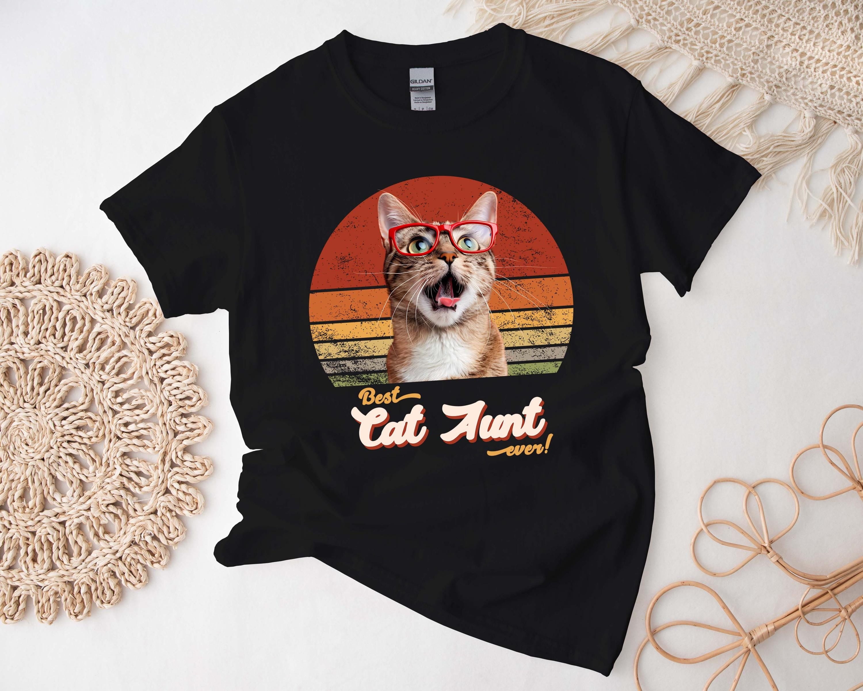BANJOJO Custom Cat Aunt Shirt, Personalized Best Cat Aunt Ever, Dog Cat ...