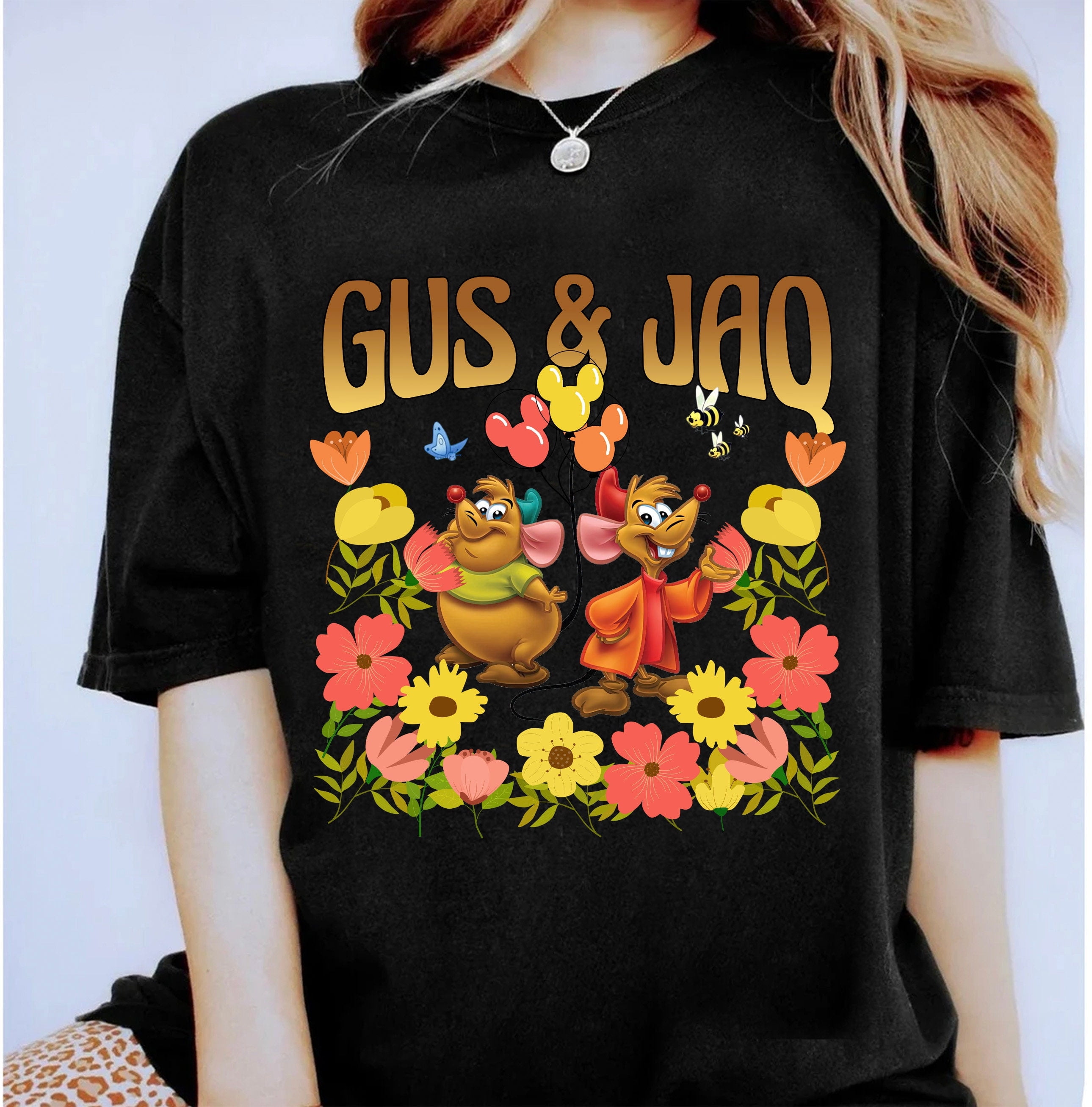 BANJOJO Disney Floral Jaq and Gus Couple Shirt, Disney Cinderella Shirt, Double Double ...