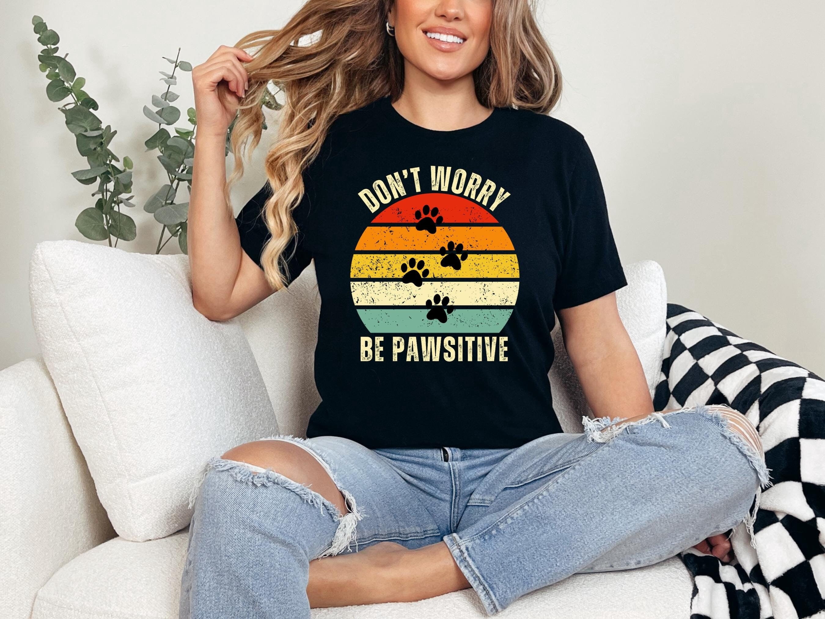 BANJOJO Don't Worry Be Pawsitive, Dog Sunset Graphic T-shirt, Dog ...