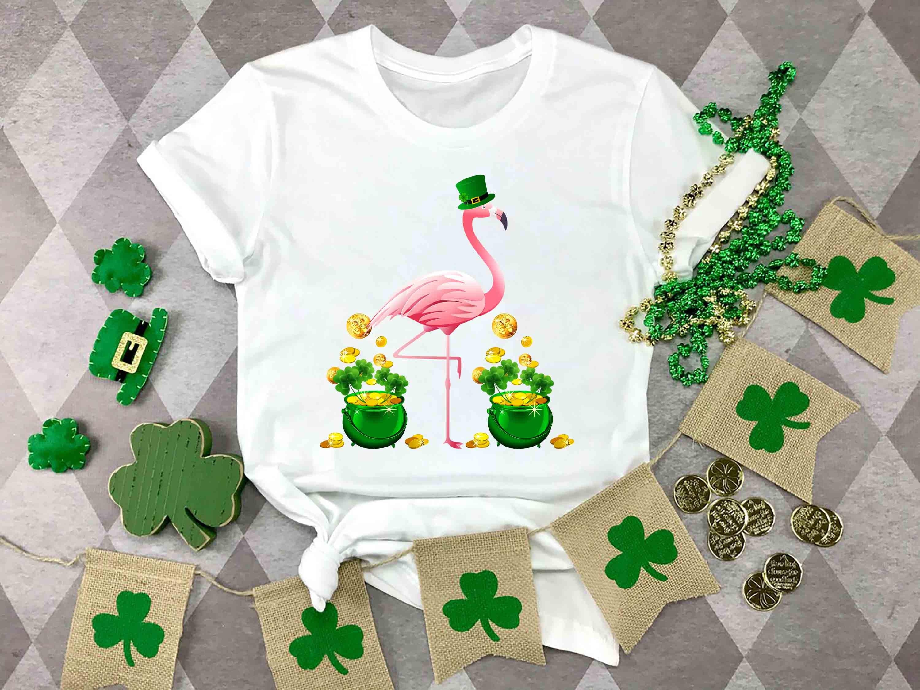 BANJOJO Flamingo St Patrick's Day Shirt, Irish Shamrock Clover ...