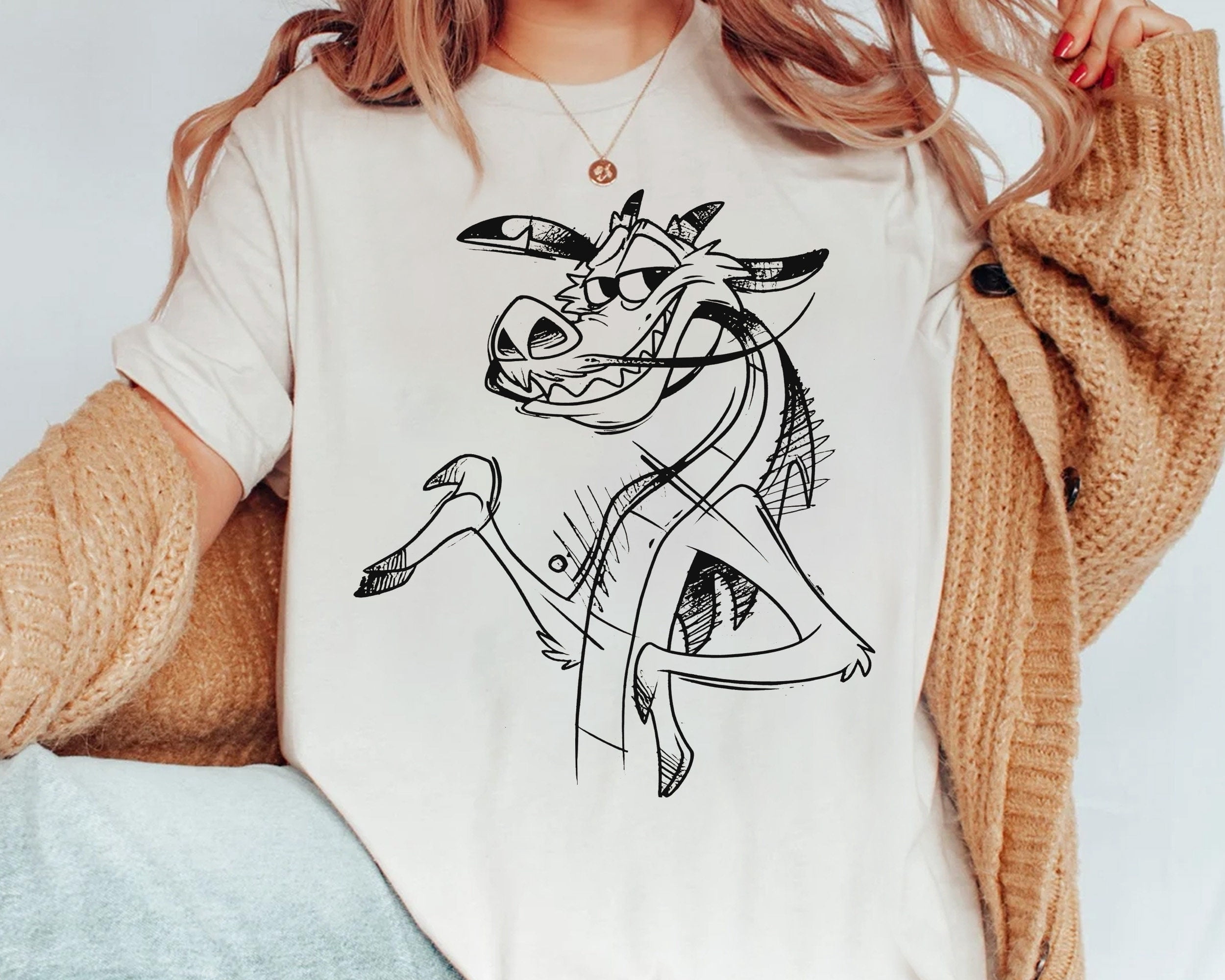 BANJOJO Funny Mushu Dragon Portrait Sketch T-Shirt, Disney Mulan ...
