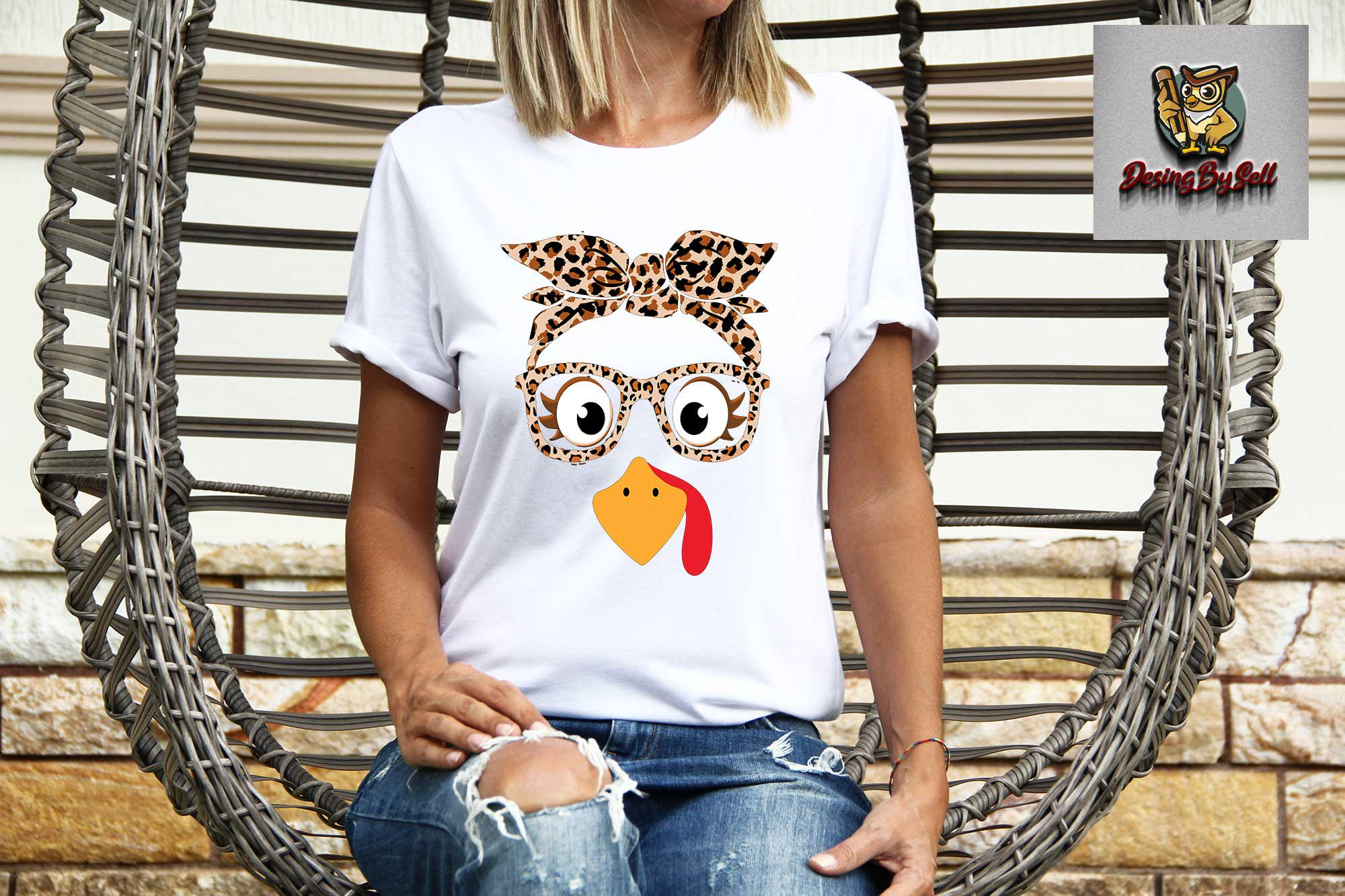 BANJOJO Funny Turkey Face Shirt with Leopard Glasses, Cute Thanksgiving ...