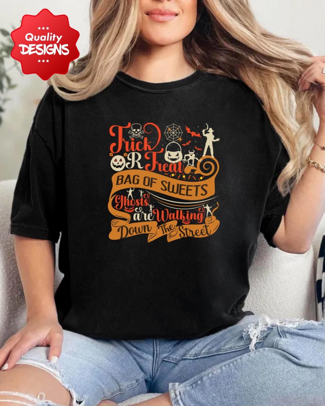 BANJOJO Halloween Ghosts T-shirt: Spooky Trick or Treat - Walmart.com