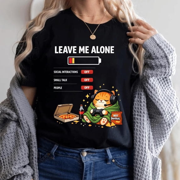 BANJOJO Leave Me Alone Shirt, Introvert Gamer Cat T-Shirt T-Shirt ...