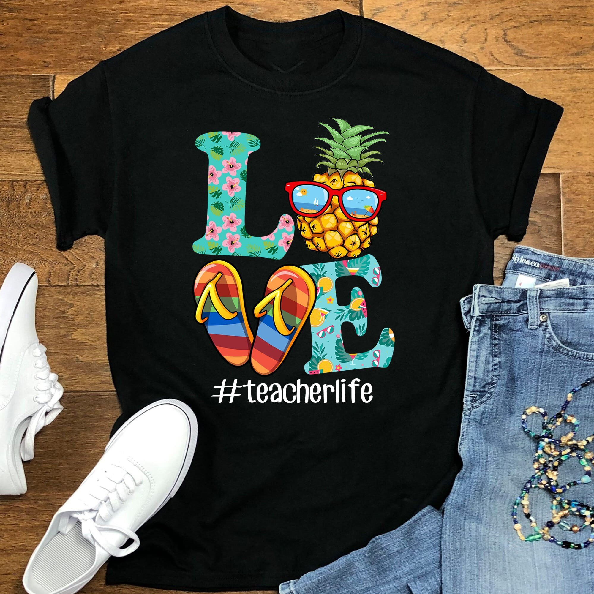 BANJOJO Love Teacher Life Summer Pineapple Shirt, Summer Teacher Shirt ...