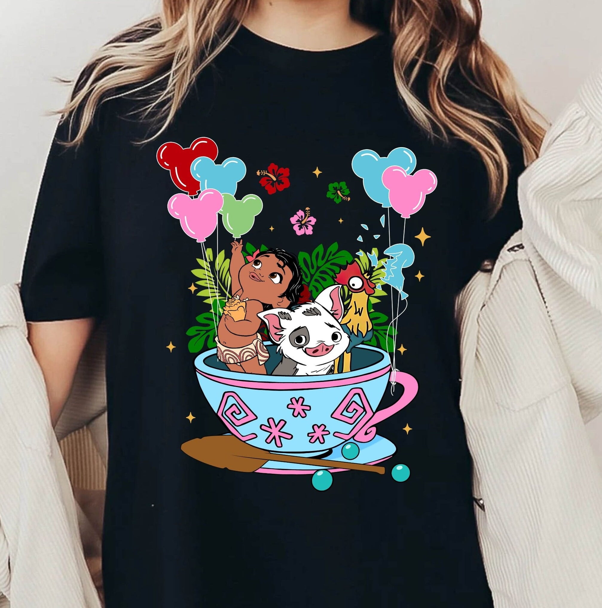 BANJOJO Moana Pua Hei Hei Tea Cup Mickey Balloon Shirt, Disney Moana T ...
