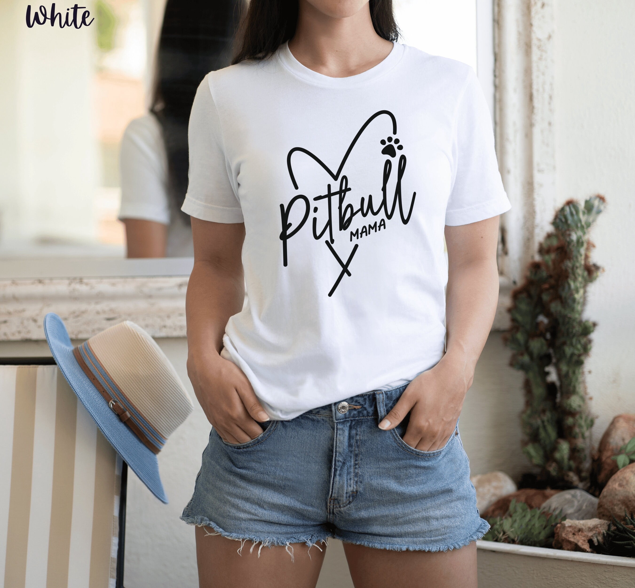 BANJOJO Pitbull Mama Heart Shirt Pit Bull Owner Graphic Shirt Love ...