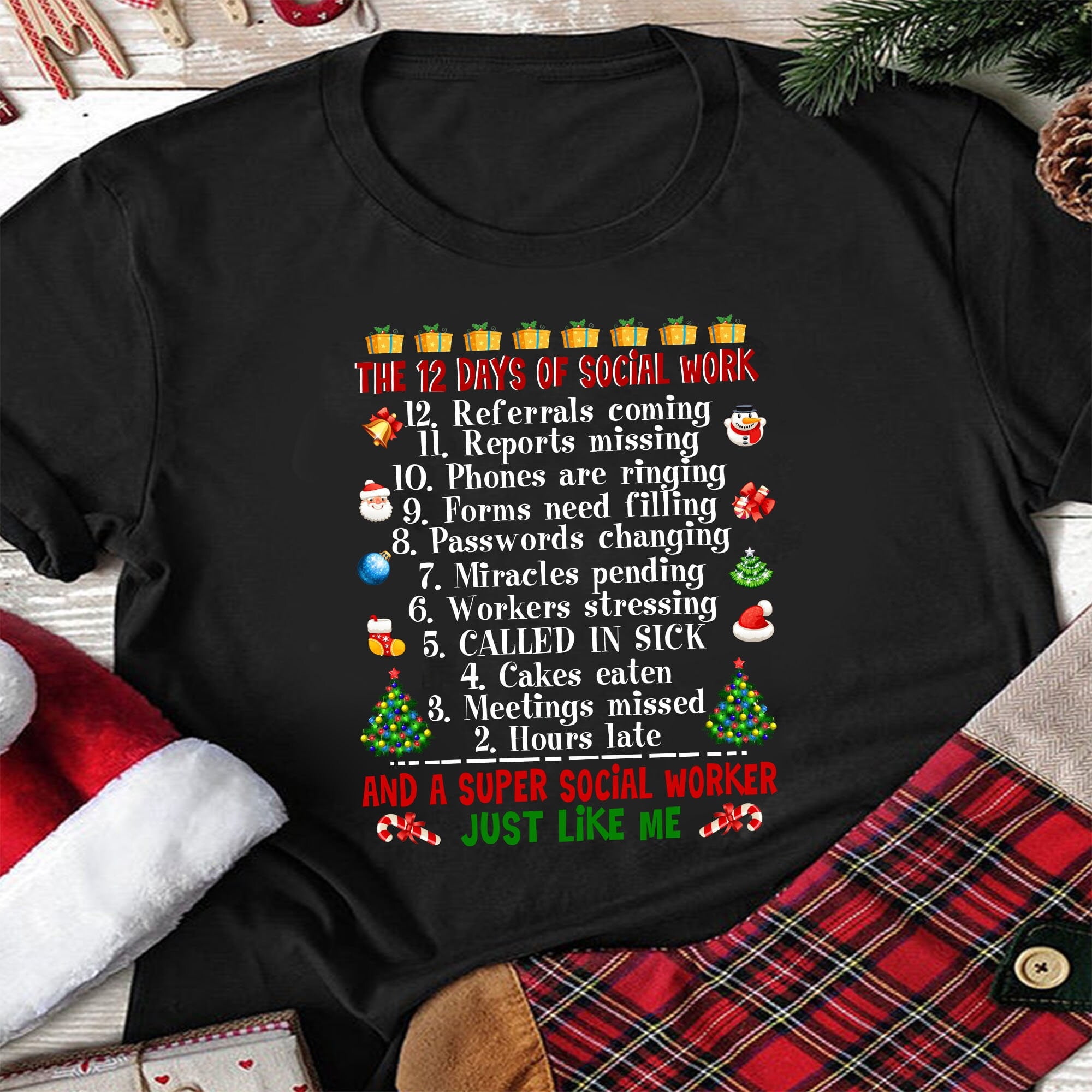 BANJOJO The 12 Days Of Social Work Christmas Gift T-Shirt - Walmart.com