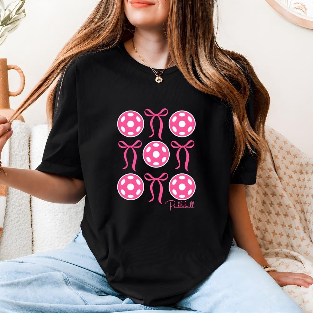 BANJOJO Women's Preppy Pink Pickleball T-Shirt, Cute Pickle Ball Player ...