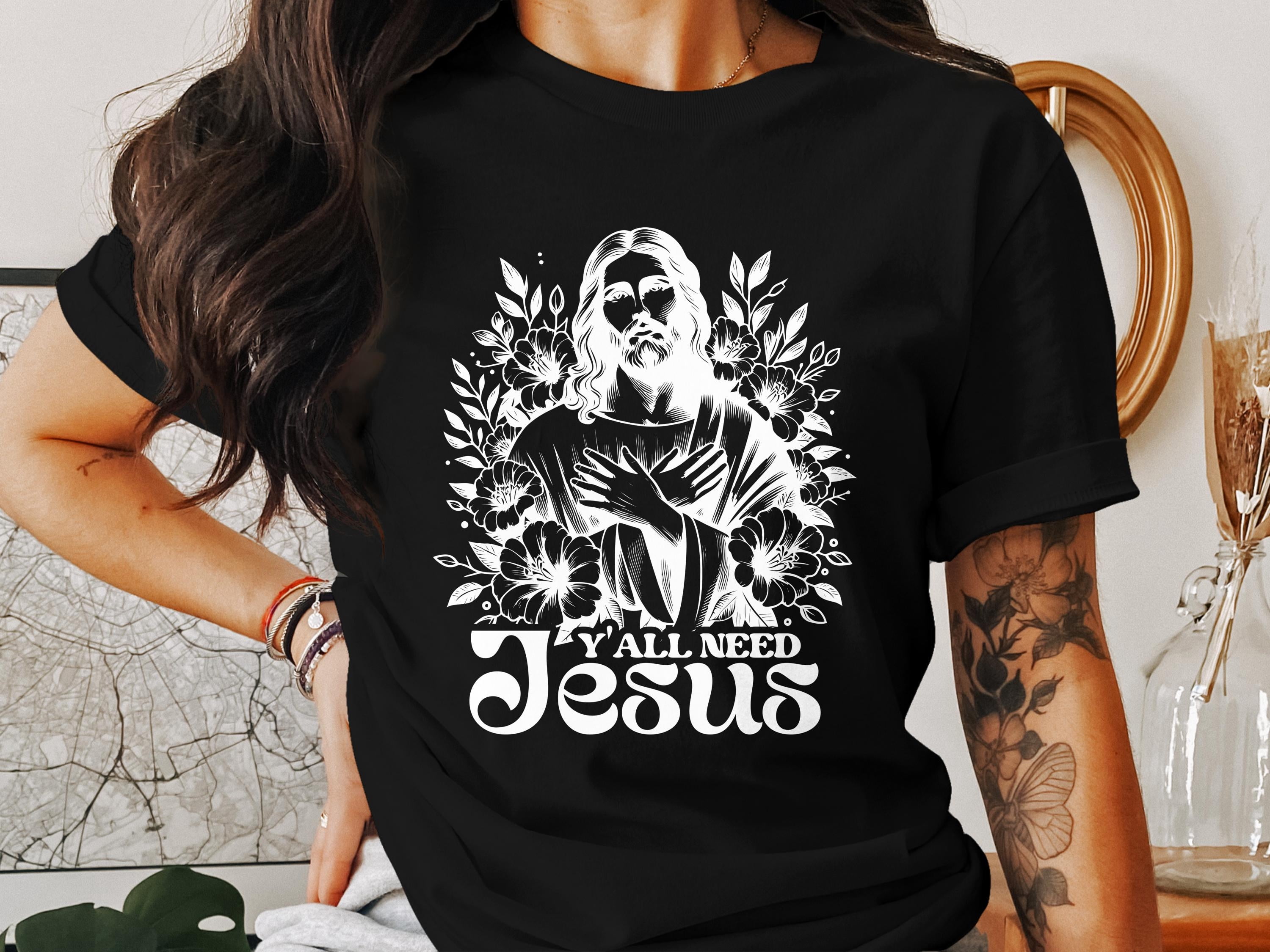 BANJOJO Yall Need Jesus Shirt, T-shirt, Jesus Floral Tee, Faith Shirt ...