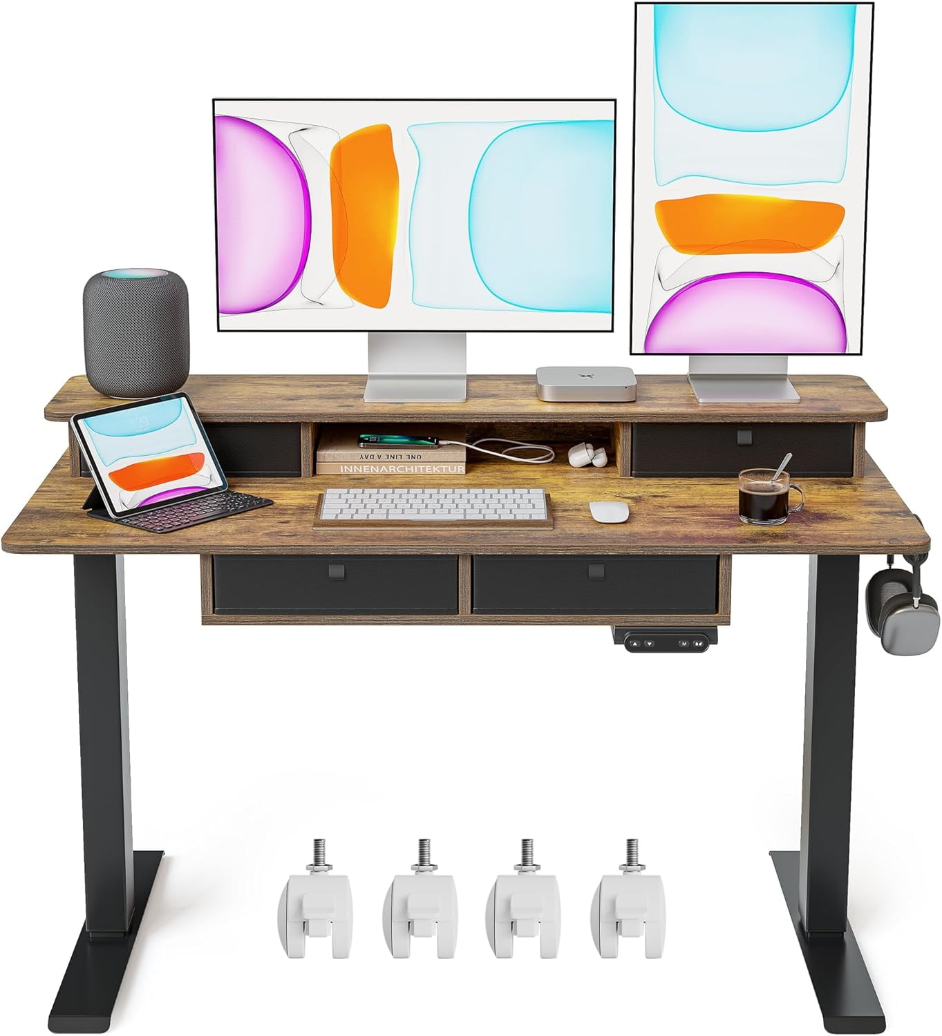 BANTI Height Adjustable Electric Standing Desk with 4 Drawers, 48 x 24 ...