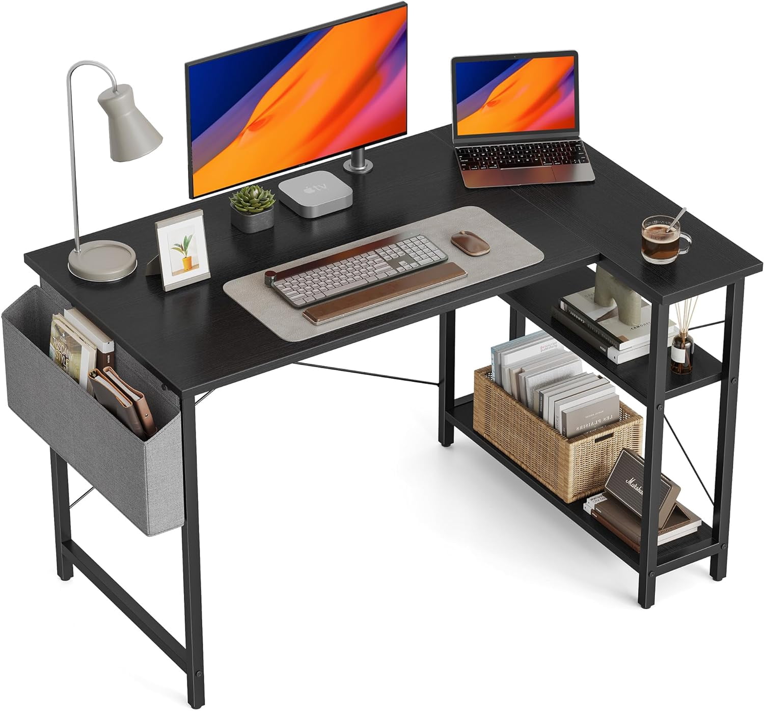 BANTI L Shaped Small Computer Desk with Storage Shelves, 40" Home ...