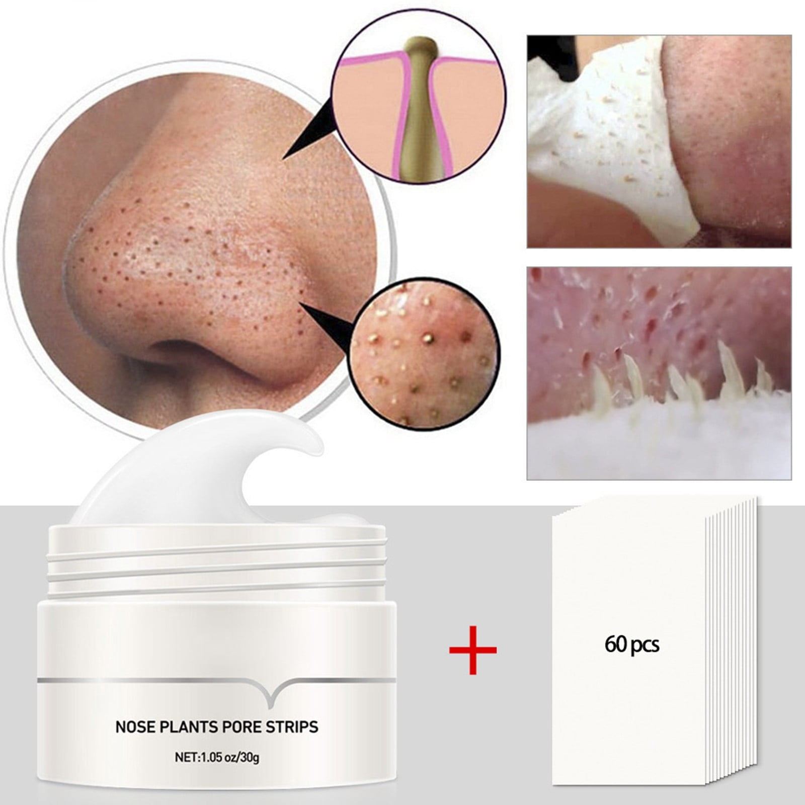 BAODANFU 60-Count Blackhead Removal Nose Patches - Deep Pore Cleansing Strips for All Skin Types ...