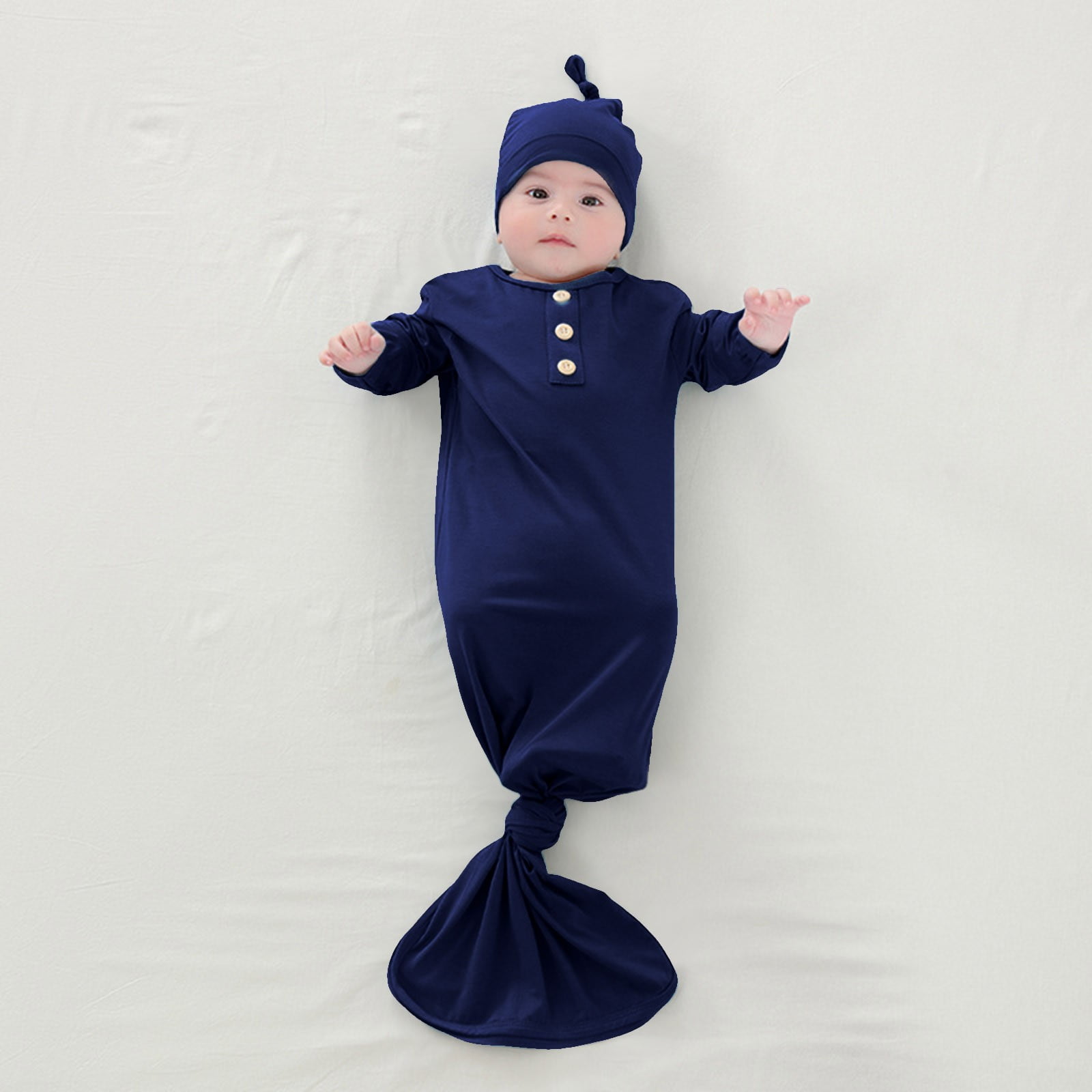 BAODANN Baby Boy Girl Gown Sleeper Knotted Nightgown And Hat Set ...