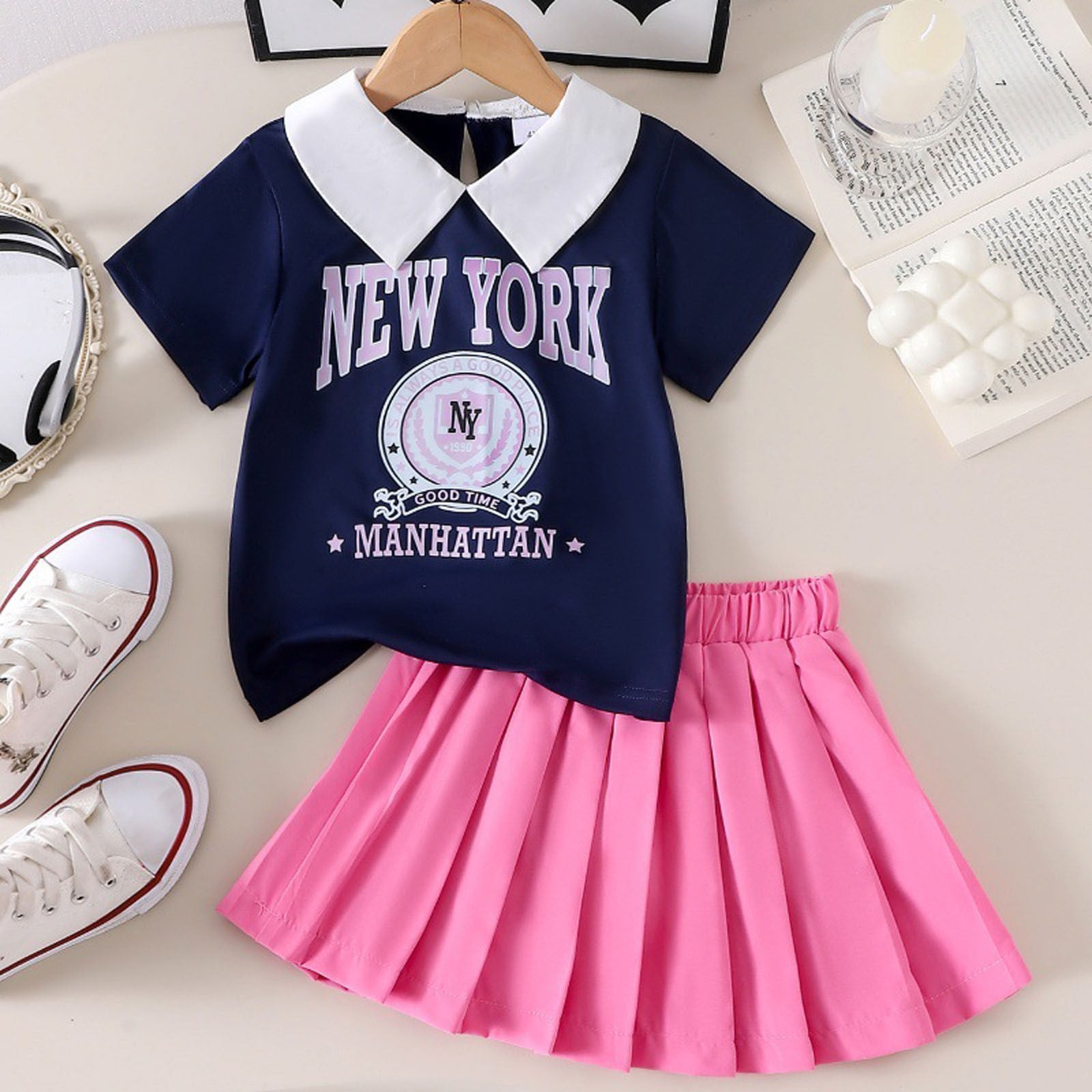 BAODANN Baby Girls Comfortable Cute City Printed T Shirt And Solid ...