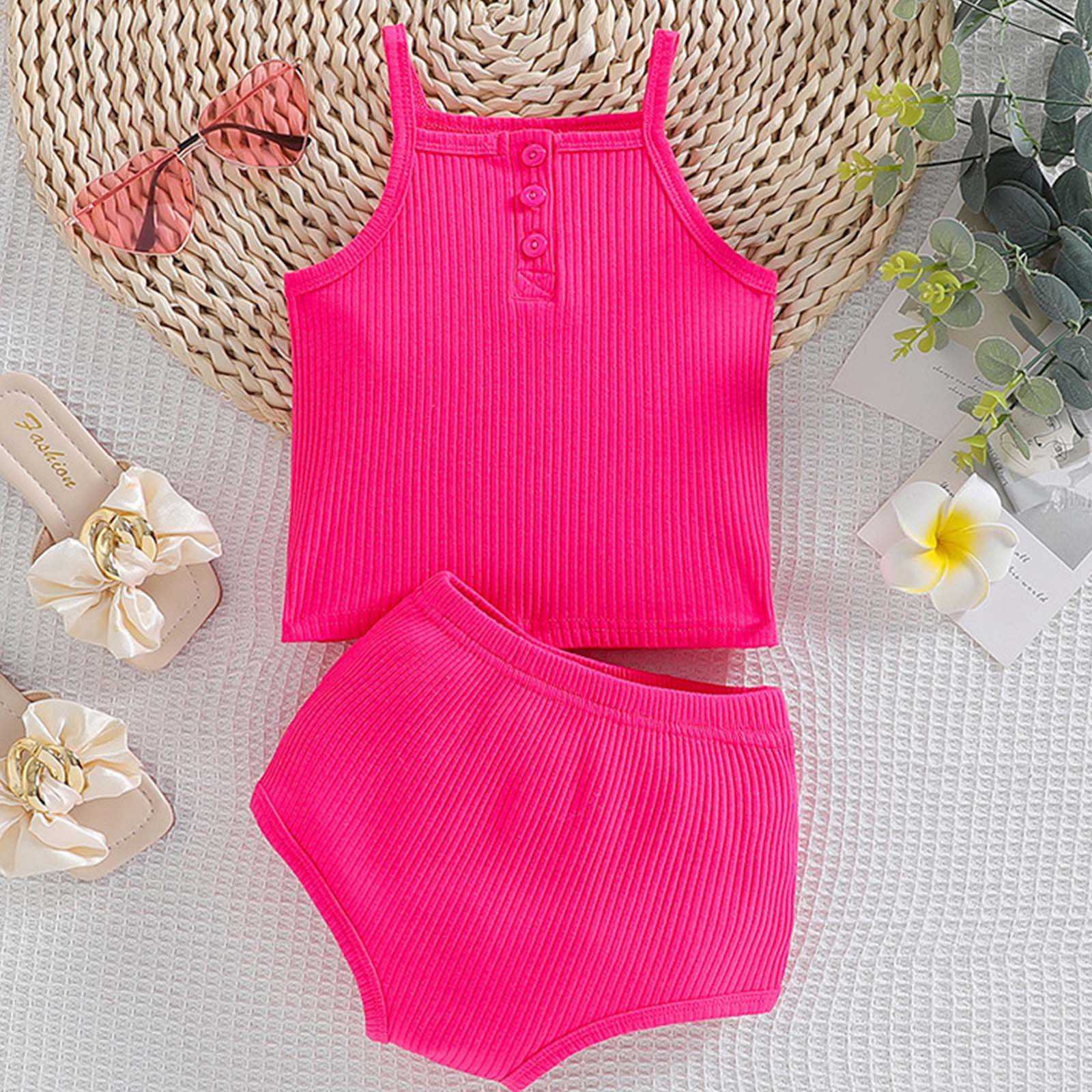 BAODANN Baby Girls Suspenders Solid Crop Tops Short Clothes Outfits Set ...