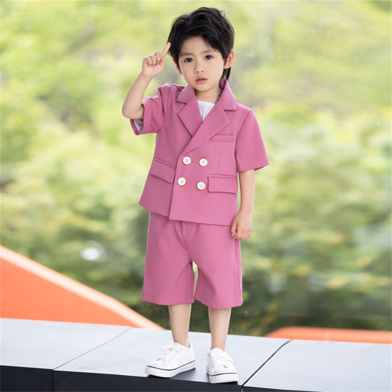 BAODANN Boys Business Suits Short Sleeve Coat 3 Piece Outfit Tuxedo Set ...