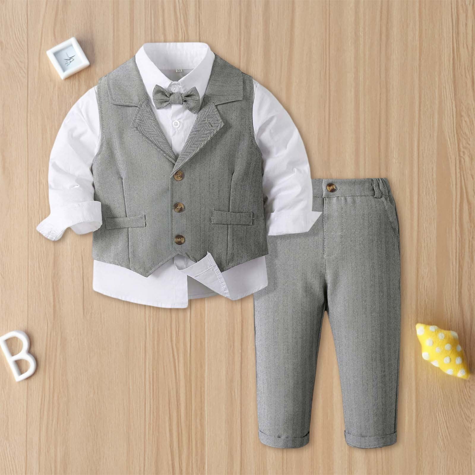 BAODANN Boys Formal Outfits Sets Toddler To Kids Dress Shirt Vest Pants ...