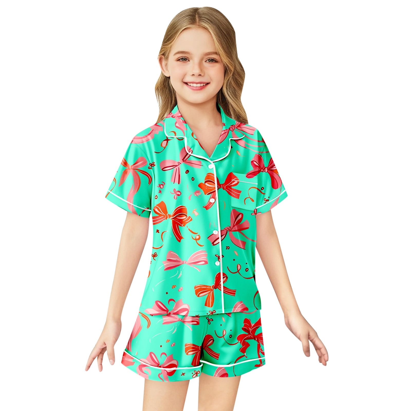 BAODANN Casual Bow Tie Printed Pajamas For Girls Sweat Outfits for ...