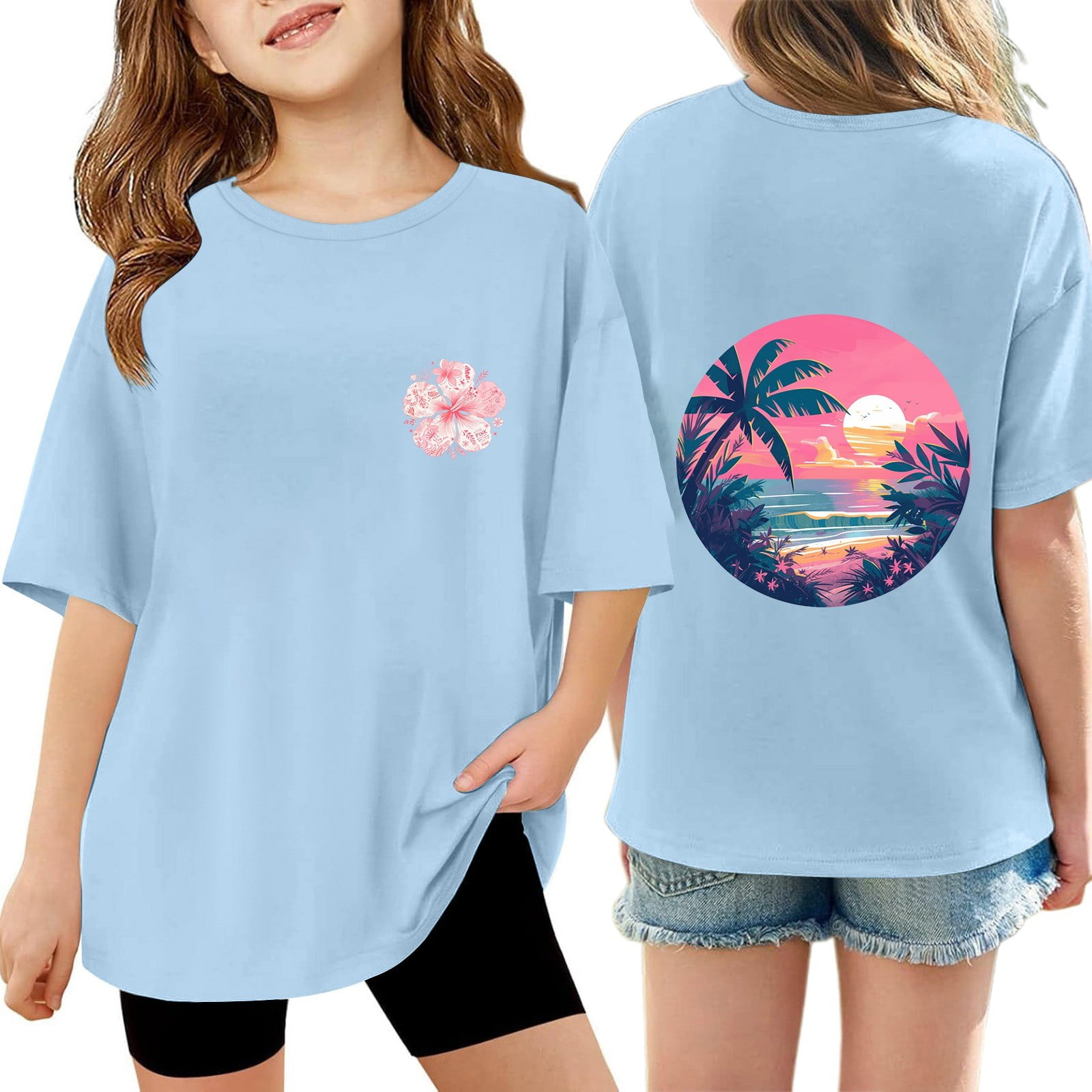 BAODANN Children's Shoulder Print Short Sleeve T Shirt Top (3 14y) 4 ...