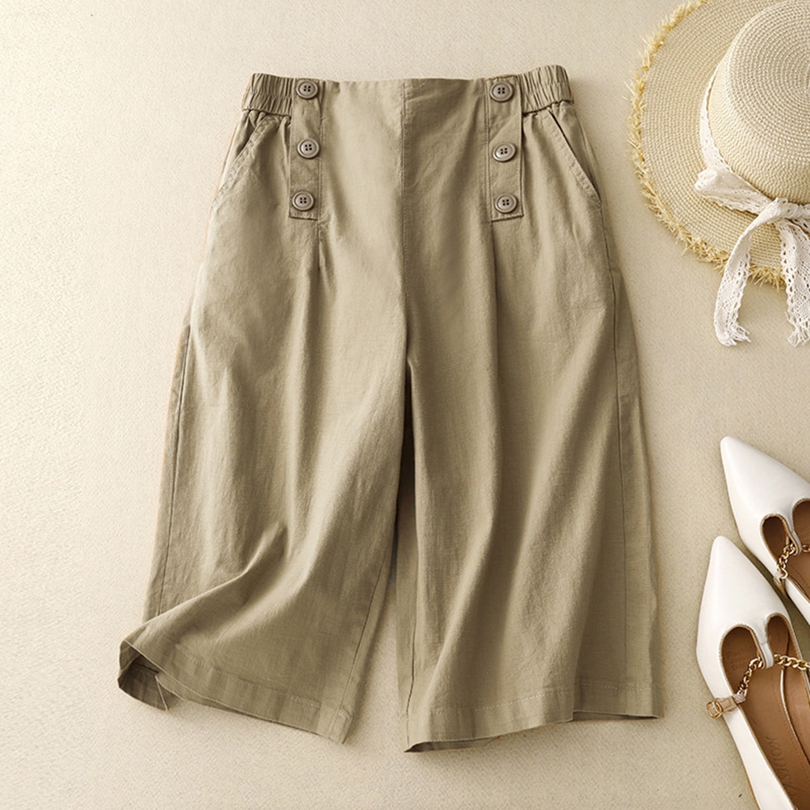 BAODANN Cropped Pants Women's Summer High Waisted Slim Wide Leg Slacks ...