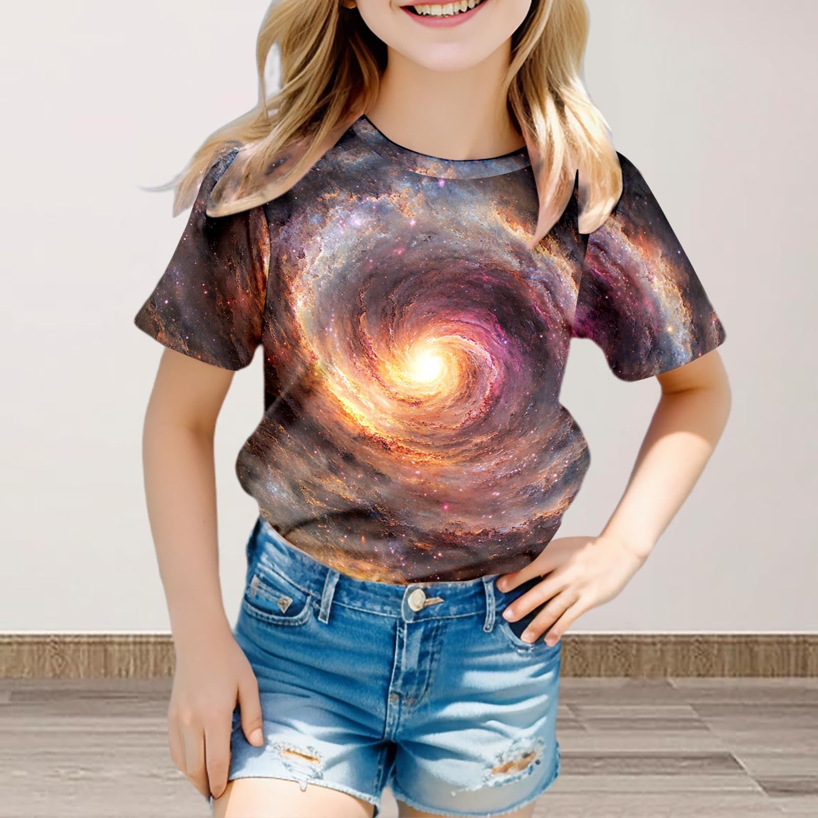 BAODANN Galaxy Shirt Girl's Short Sleeve Crew Neck Fancy T Shirt Top ...