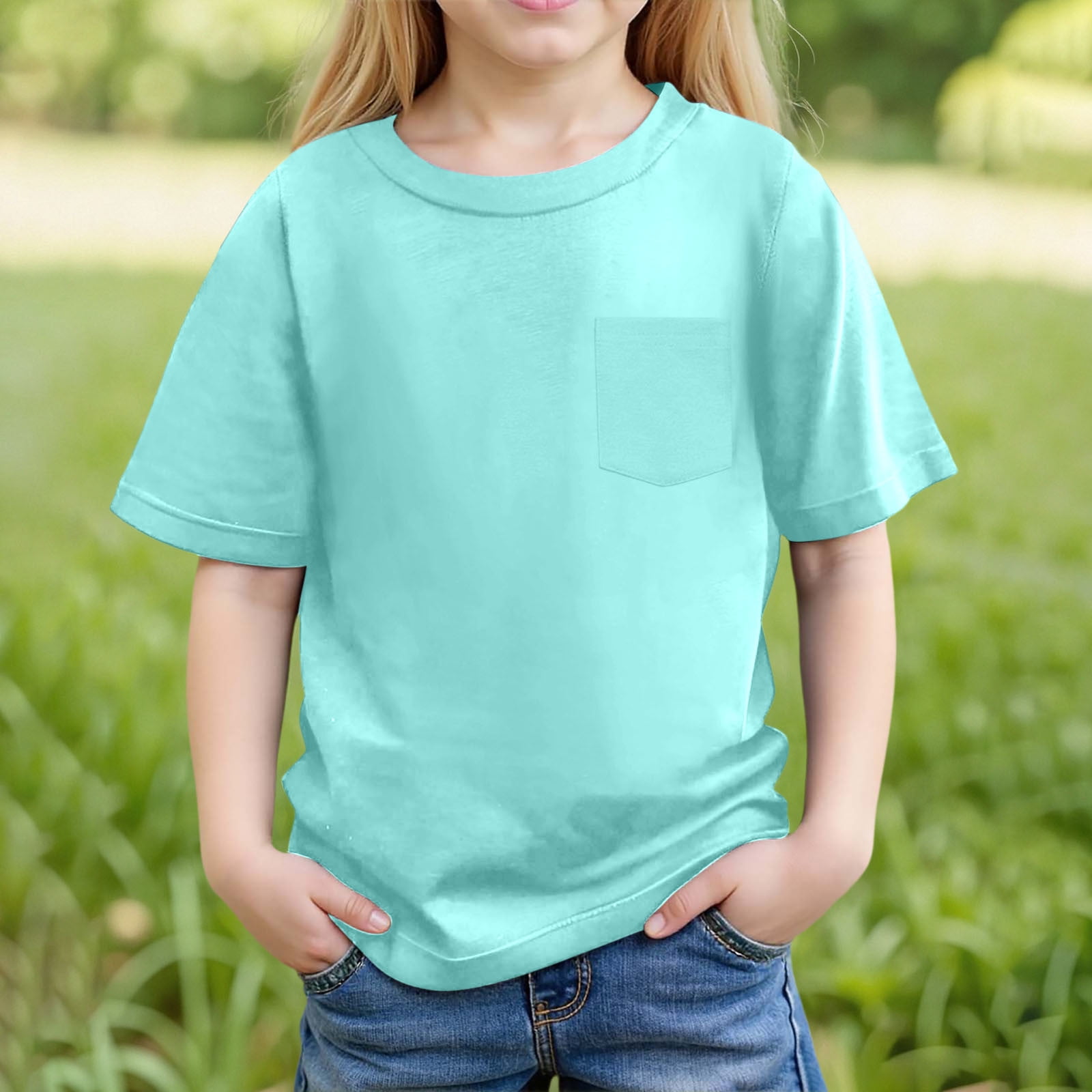 BAODANN Girls Casual Pocket T Shirt Summer Pure Color Tee For School 24 ...