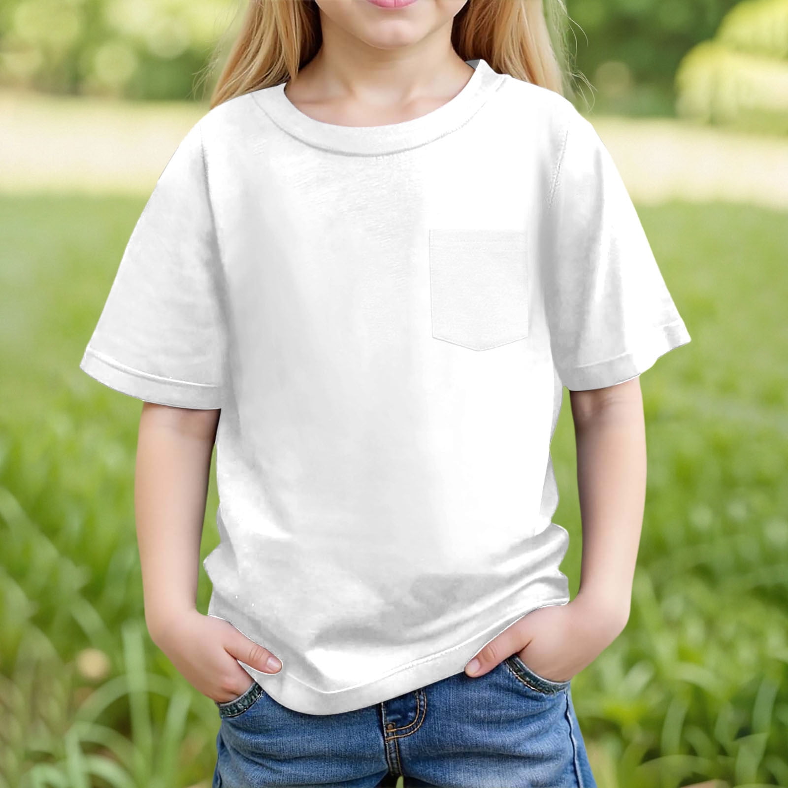 BAODANN Girls Casual Pocket T Shirt Summer Pure Color Tee For School 24 ...