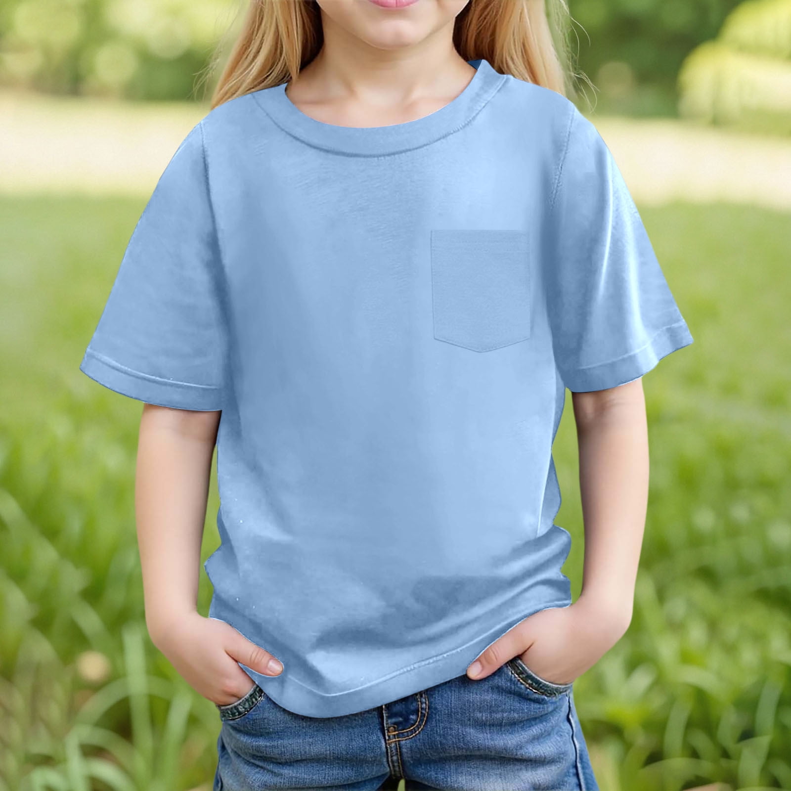 BAODANN Girls Casual Pocket T Shirt Summer Pure Color Tee For School 24 ...