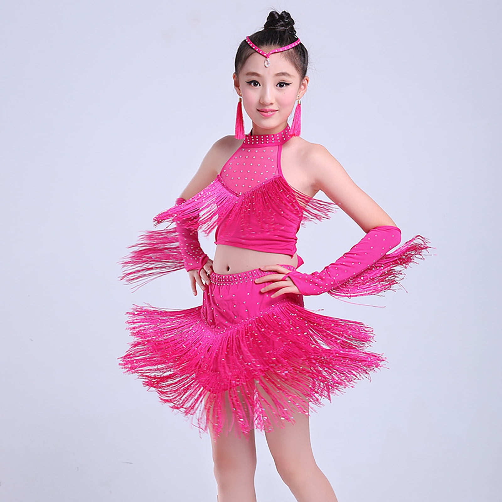BAODANN Girls Dance Outfits Performance Fringe Latin Dress Set 12-18 ...